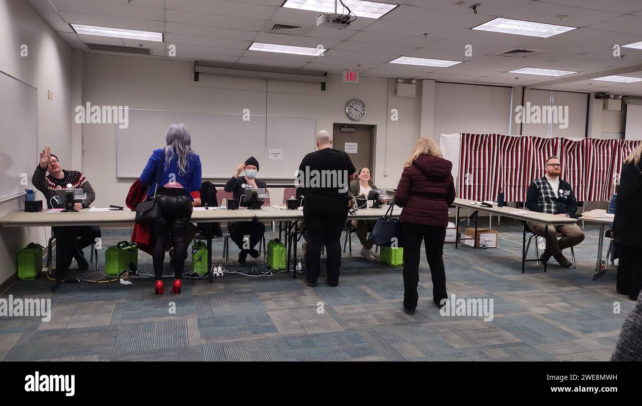 Manchester, NH 03101, USA. Jan 23, 2024. Morning Voters Arrive at ...