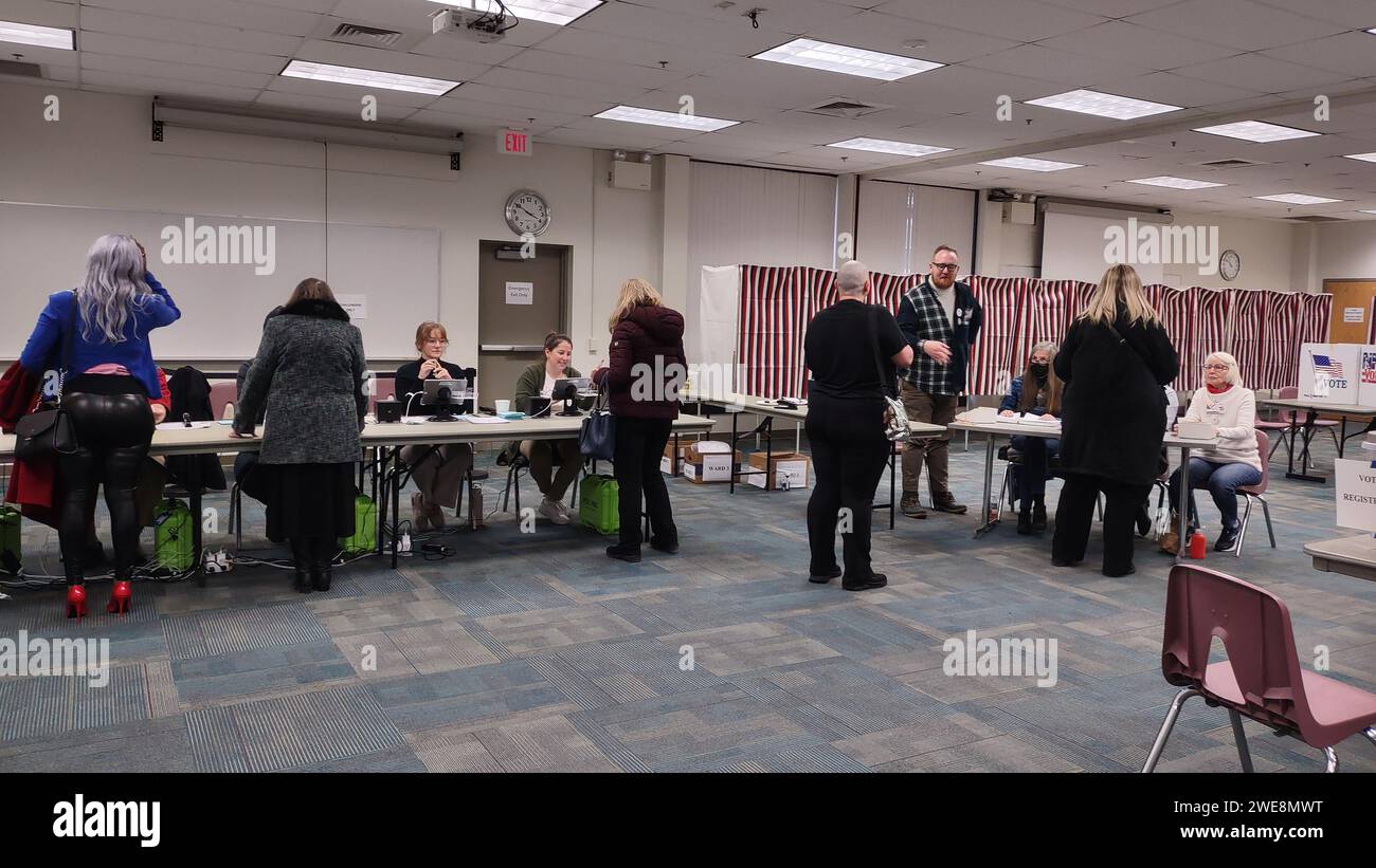 Manchester, NH 03101, USA. Jan 23, 2024. Morning Voters Arrive at ...