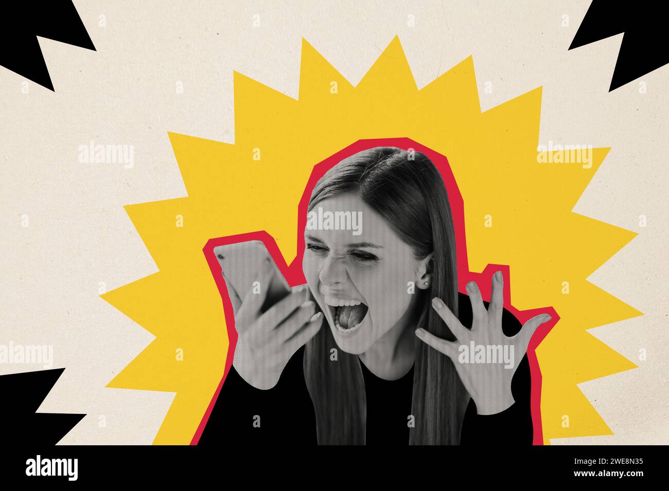 Horizontal magazine artwork collage photo of mad angry furious young ...