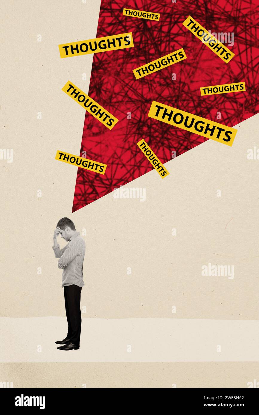 Vertical composite picture collage photo of miniature young man upset ...