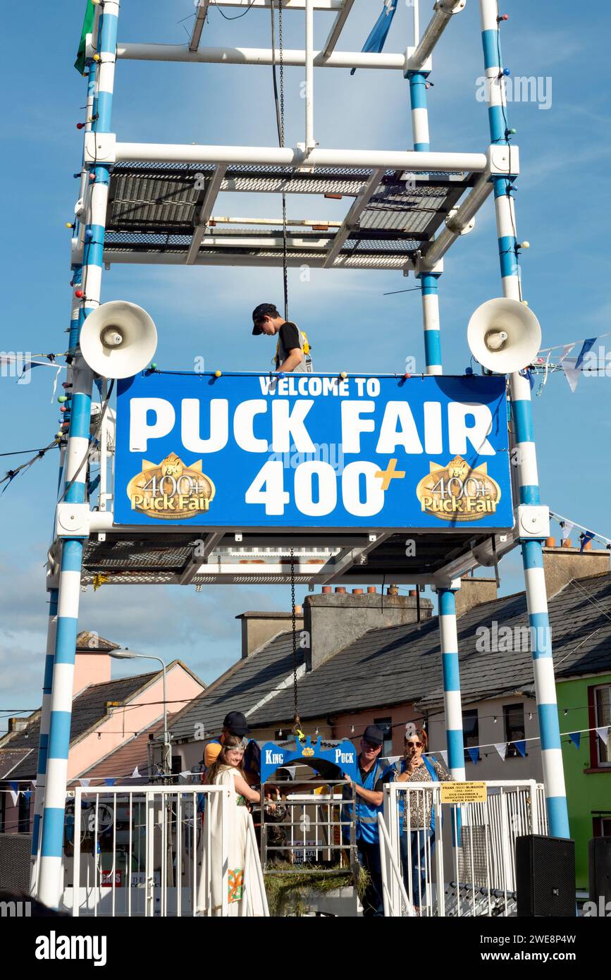 Presenters and hosts at the elevated construction for holding the he ...