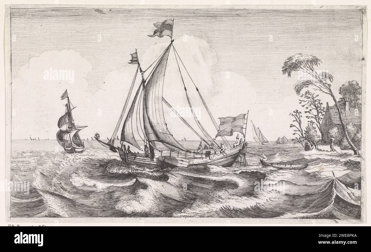 Turn ship with full sails sailing to the left, Jan van de Velde (II ...