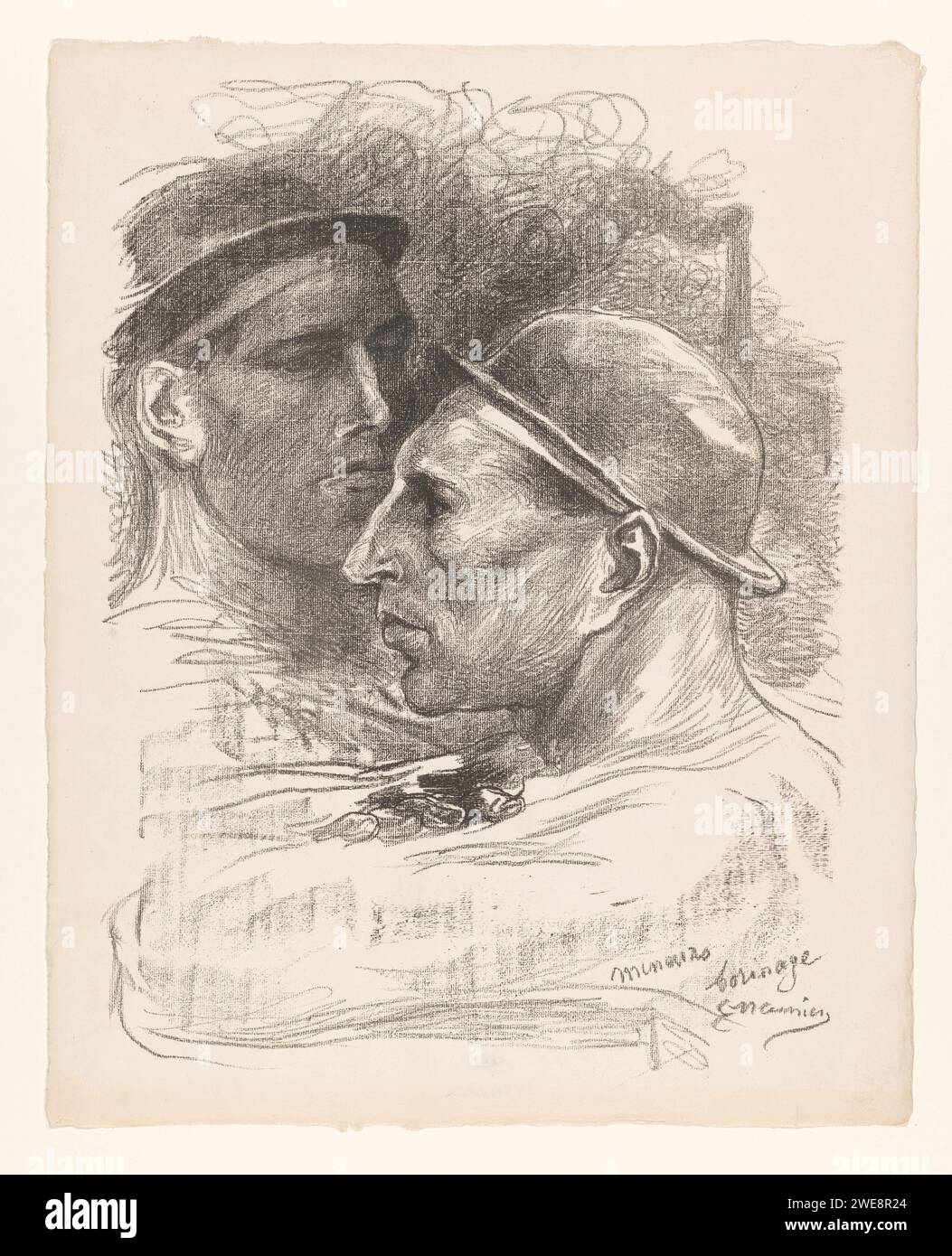 Two miners with helmet, Constantin Emile Meunier, 1898 print paper ...