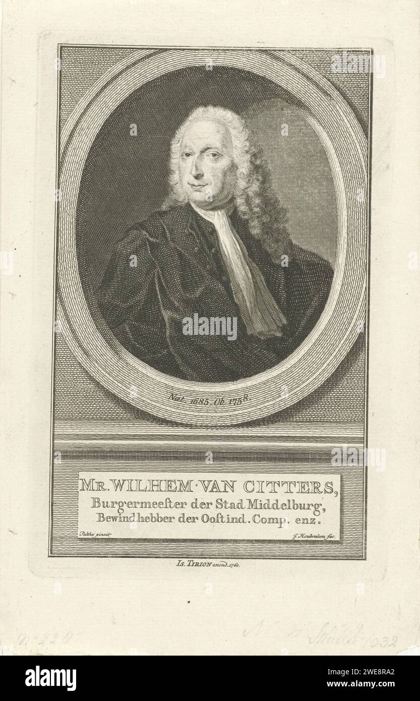 Portrait of Willem van Citters, Jacob Houbraken, After Jan Palthe, 1760 ...