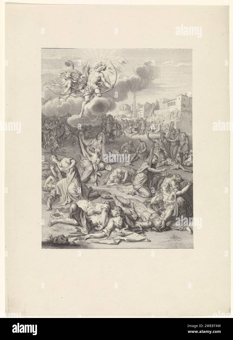 Apollo and Diana kill the children of Niobe, Bernard Picart, 1733 print ...