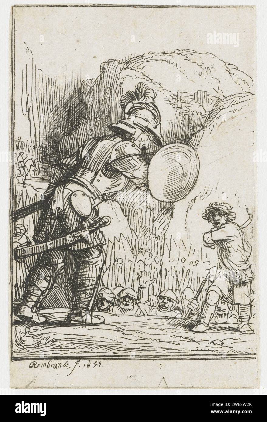 David and Goliath, Rembrandt van Rijn, 1655 print paper etching ...