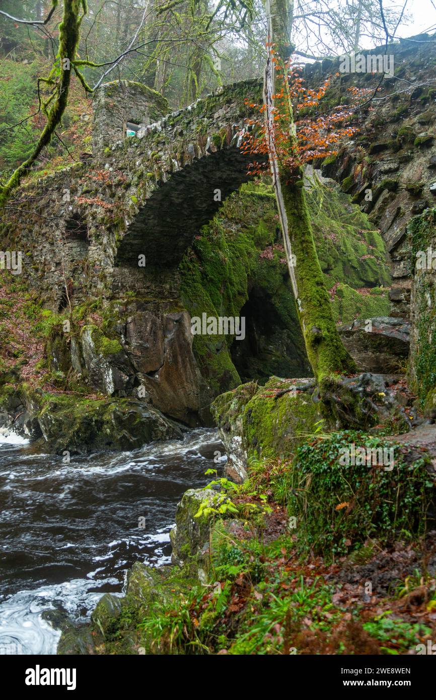 The Hermitage Bridge is an ancient, single-arch stone pedestrian bridge ...