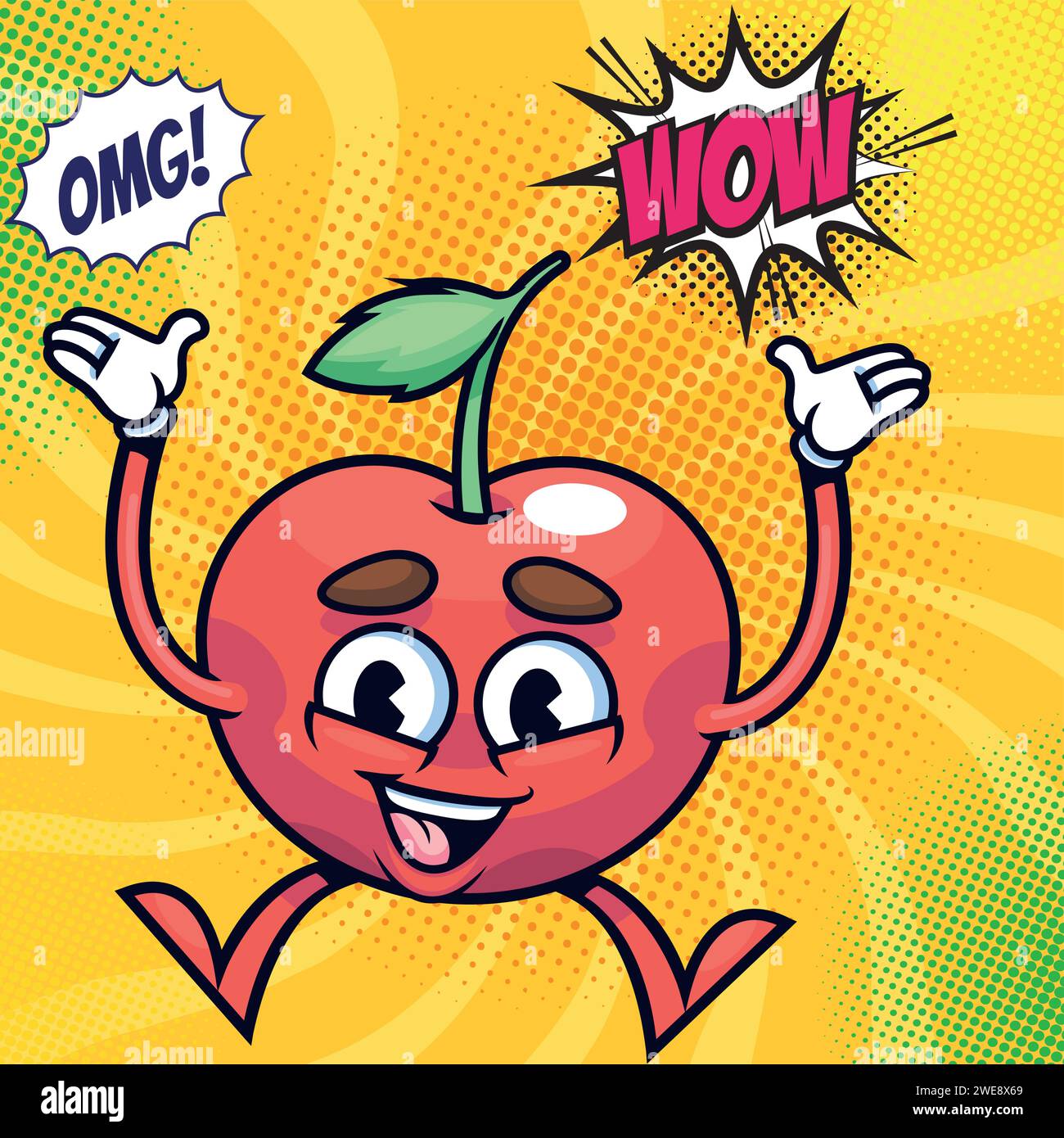 cute apricot cartoon pop art style vector image Stock Vector Image ...