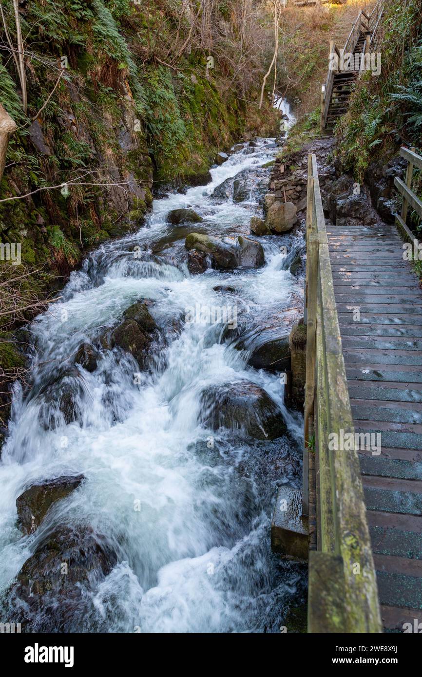 The footpath up Mill Burn in the Ochil Hills near Tillicoultry Stock ...