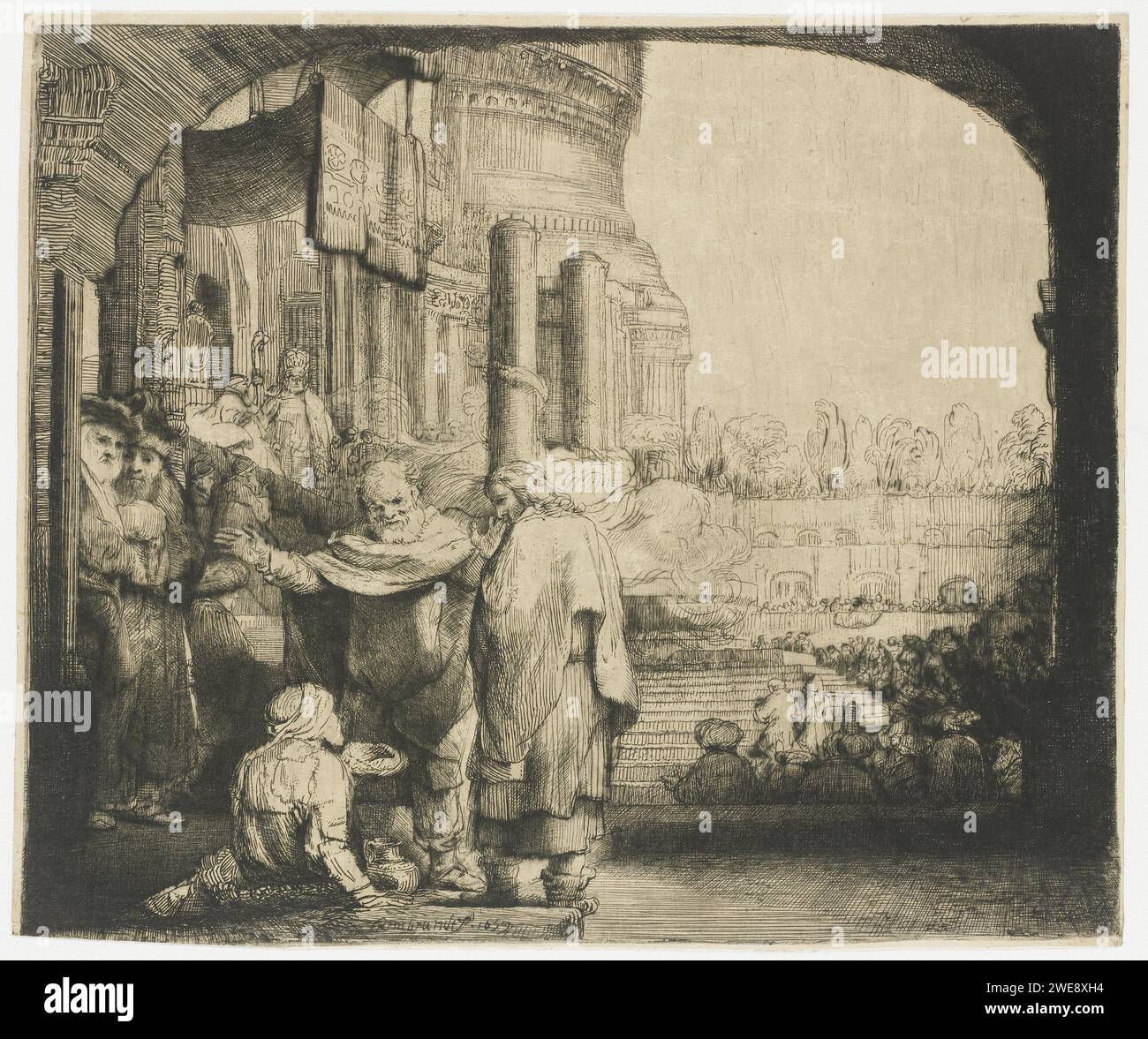 Peter and John heal a paralyzed man at the temple gate, Rembrandt van ...