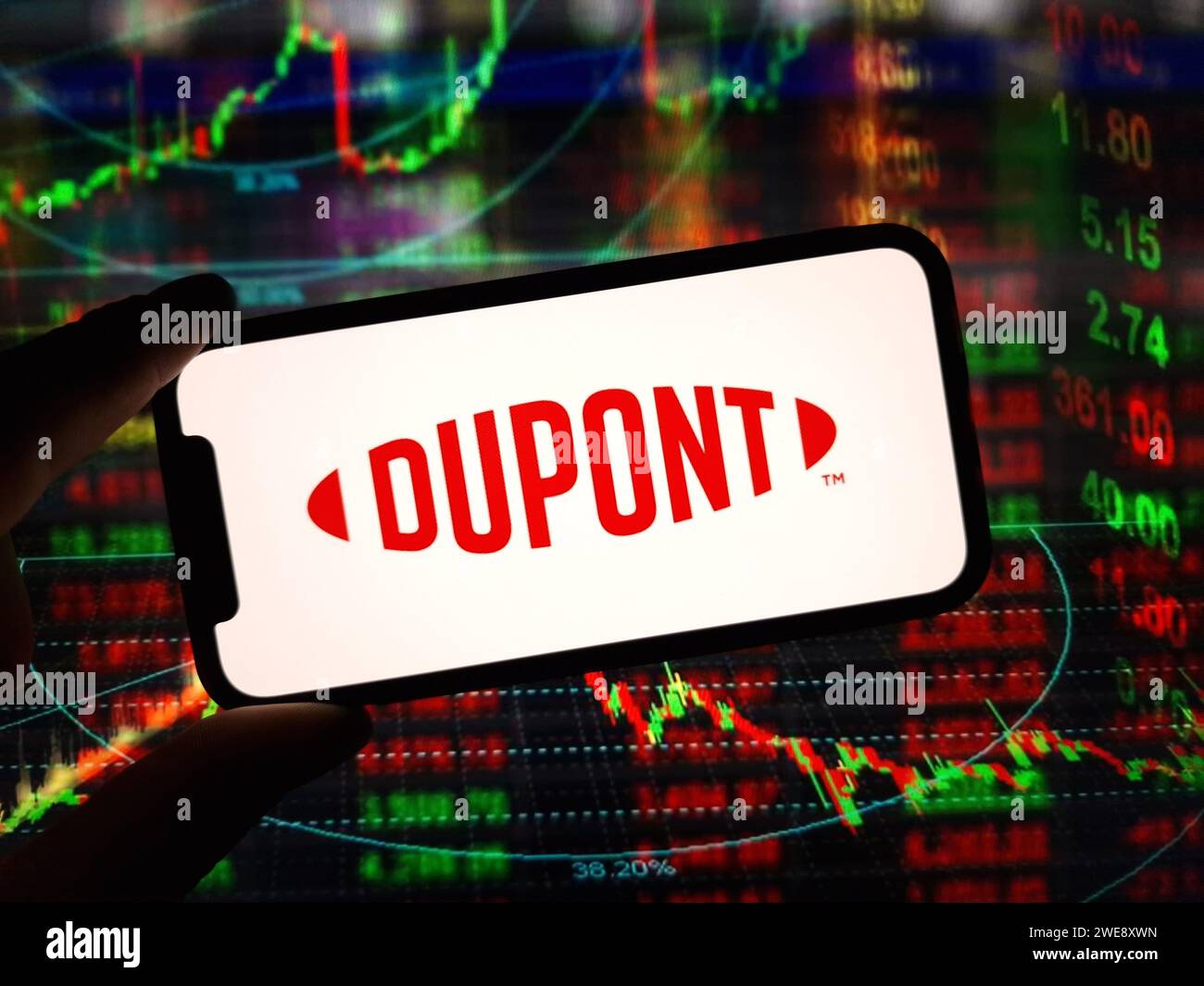 Konskie, Poland - January 23, 2024: DuPont De Nemours company logo displayed on mobile phone ...