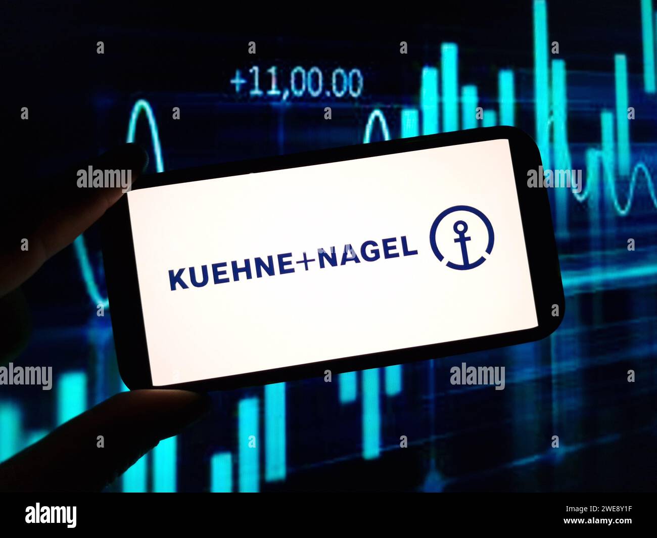 Konskie, Poland - January 23, 2024: Kuehne Nagel company logo displayed on mobile phone screen ...