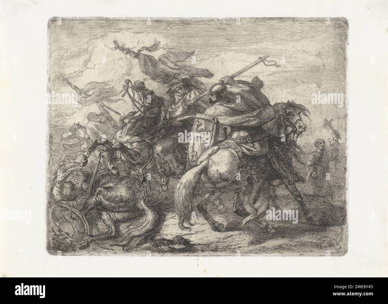 Battle of Crusaders, Theodoor Schaepkens, 1825 - 1883 print paper ...