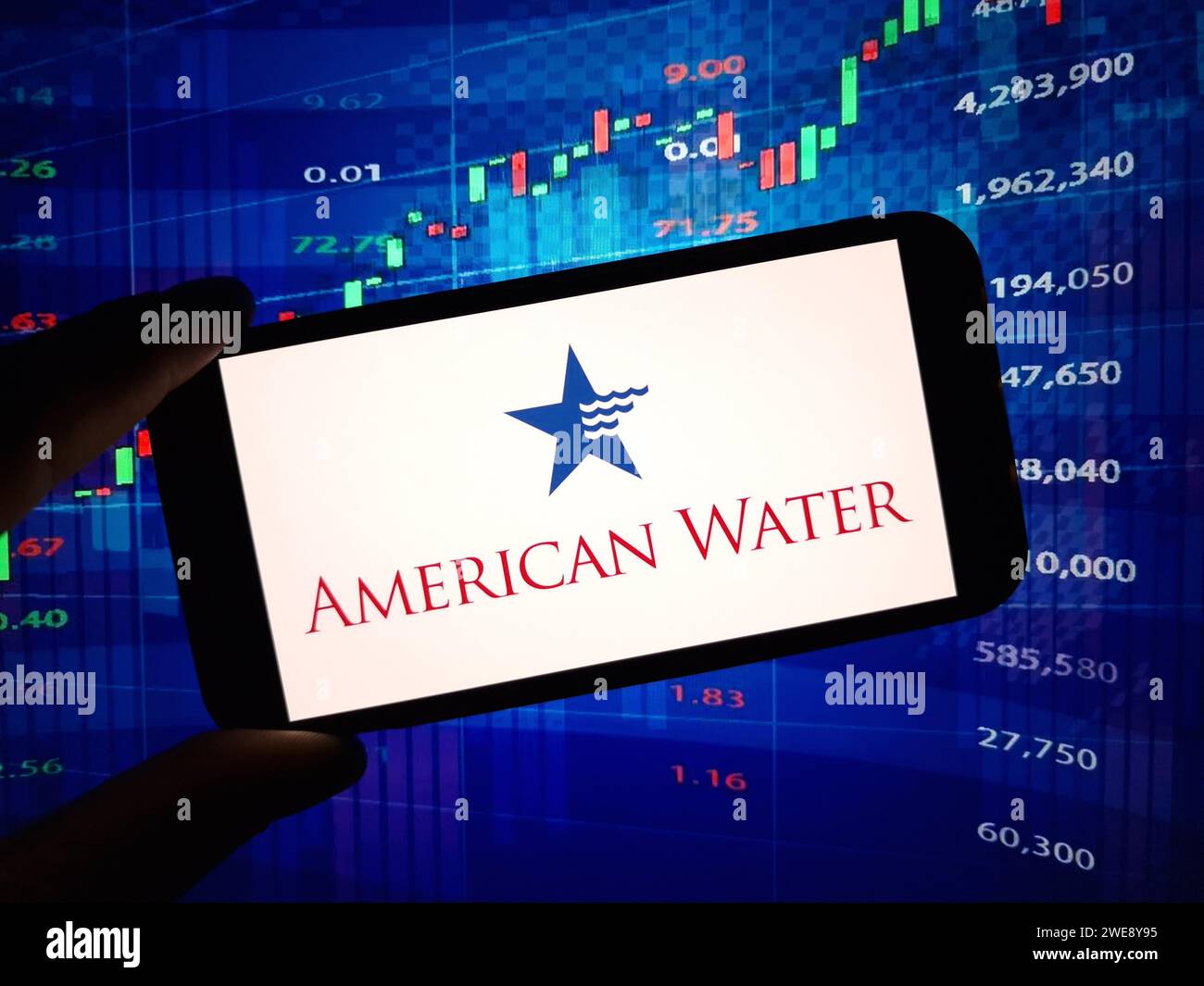 Konskie, Poland - January 23, 2024: American Water Works company logo displayed on mobile phone ...