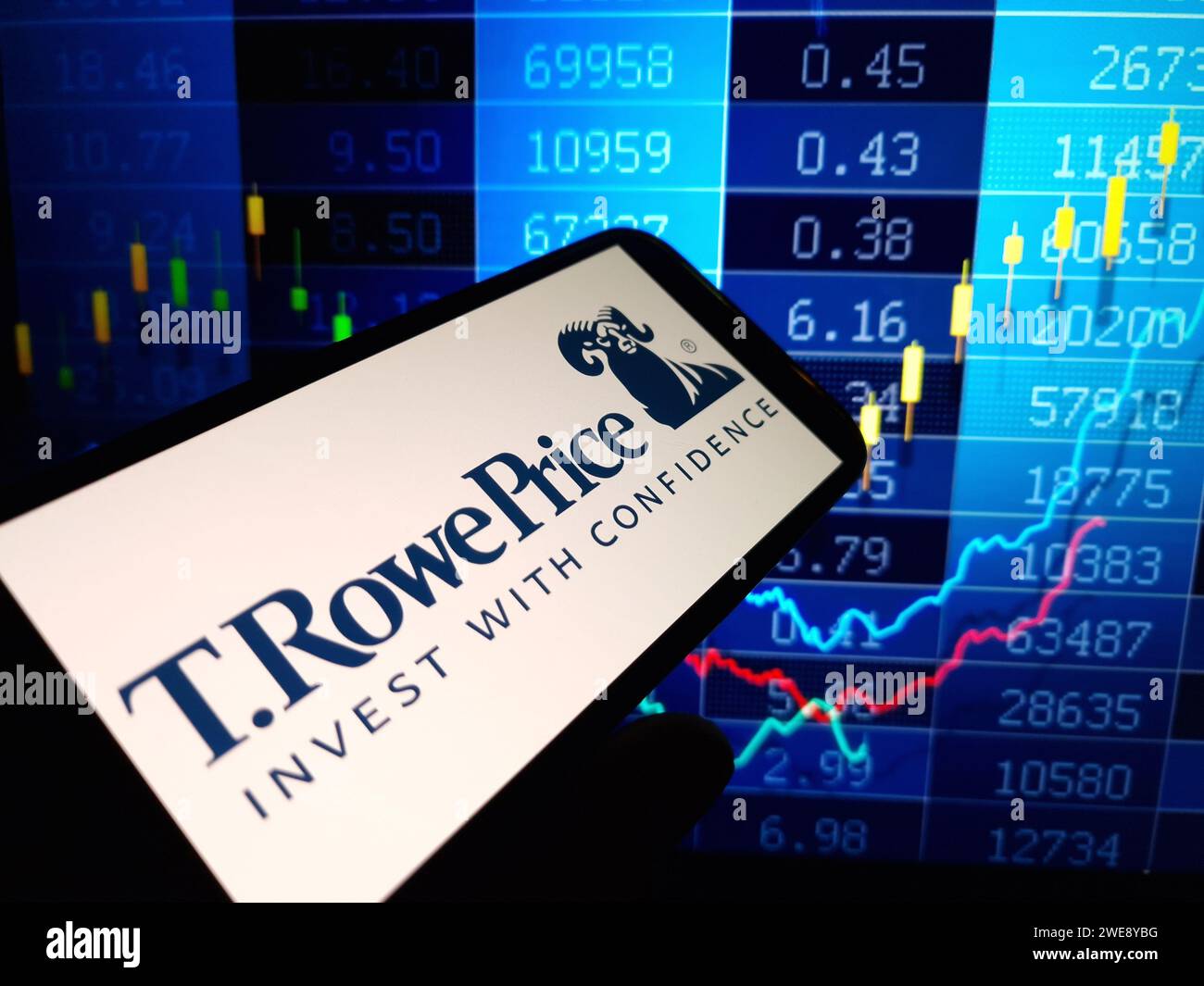 Konskie, Poland - January 23, 2024: T. Rowe Price company logo displayed on mobile phone screen ...