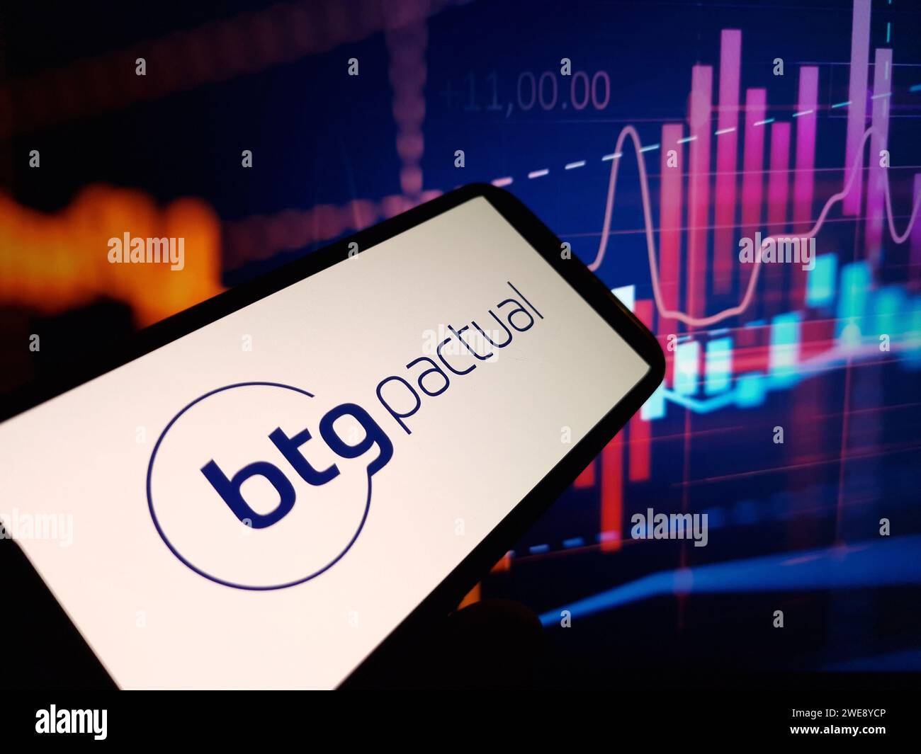 Konskie, Poland - January 23, 2024: BTG Pactual company logo displayed on mobile phone screen ...