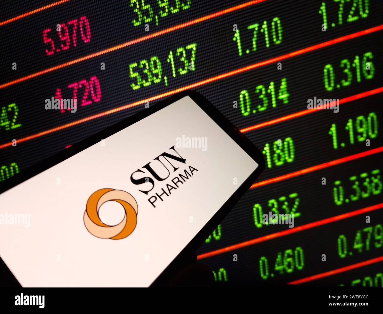 Konskie, Poland - January 23, 2024: Sun Pharmaceutical company logo displayed on mobile phone ...