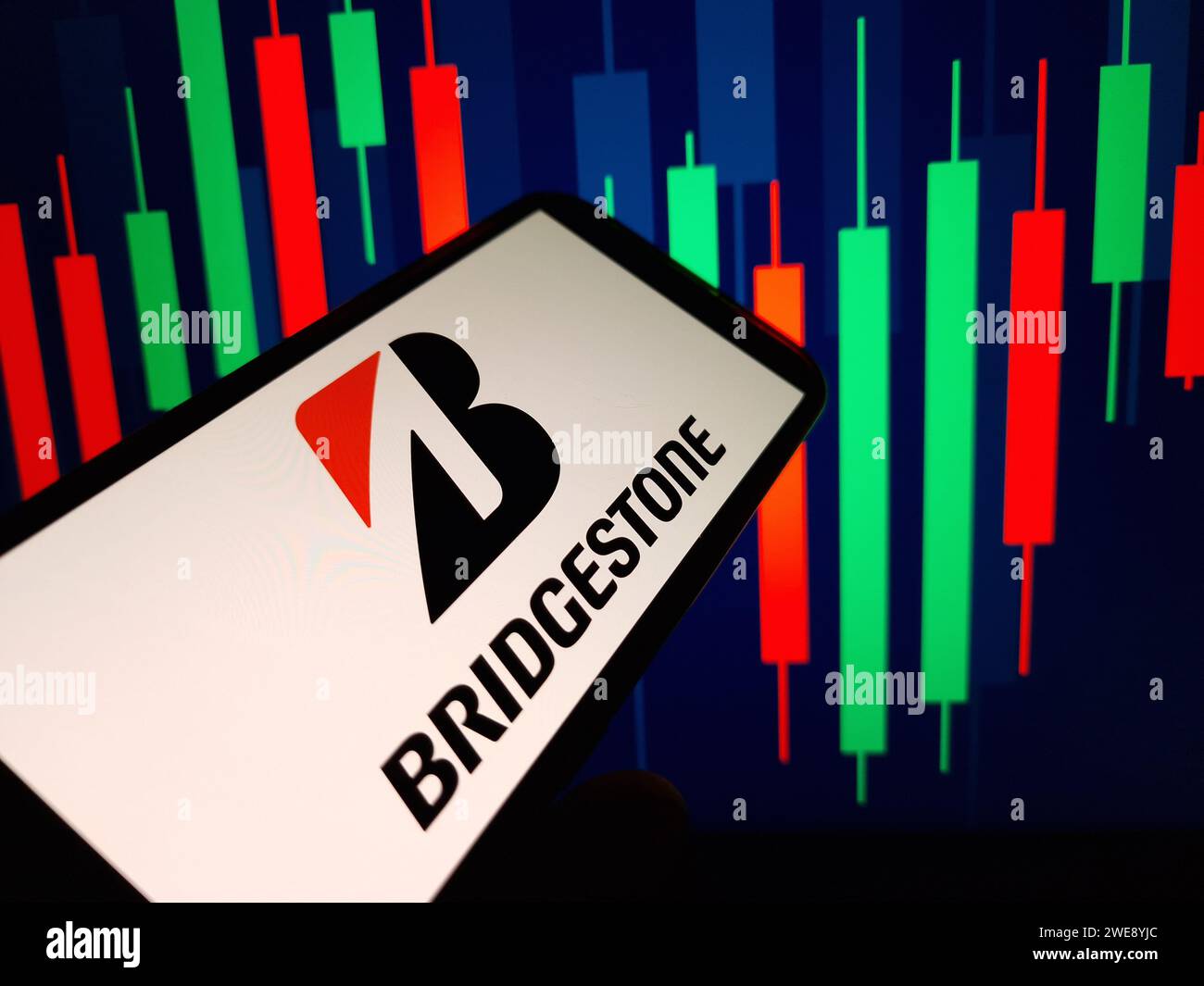 Konskie, Poland - January 23, 2024: Bridgestone company logo displayed on mobile phone screen ...