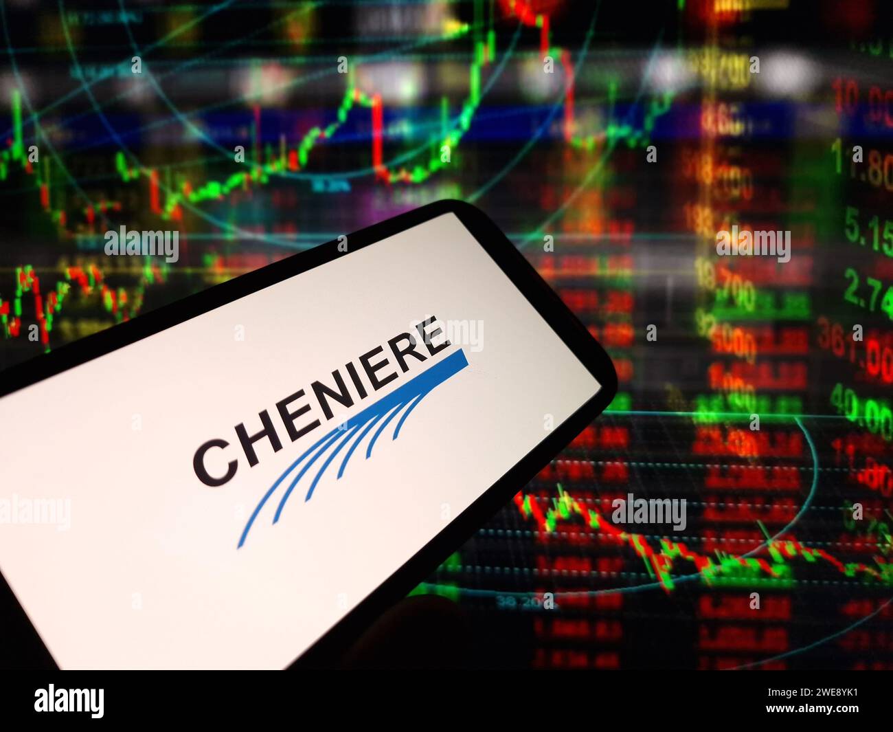 Konskie, Poland - January 23, 2024: Cheniere Energy company logo displayed on mobile phone ...