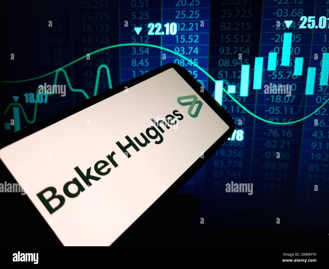 Konskie, Poland - January 23, 2024: Baker Hughes company logo displayed on mobile phone screen ...