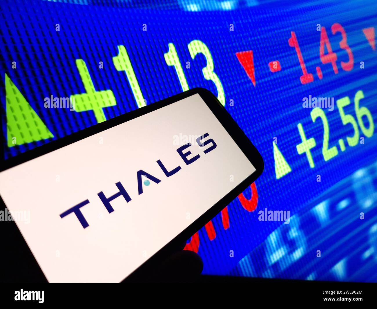 Konskie, Poland - January 23, 2024: Thales company logo displayed on mobile phone screen Stock ...