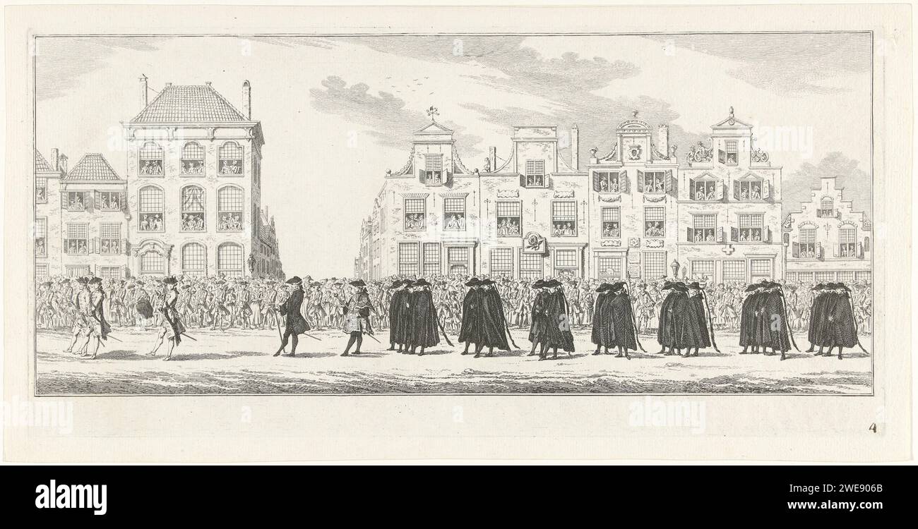 Hofdienaren in the coronary procession of Anna van Hannover in Delft, 1759, Simon Fokke, After ...
