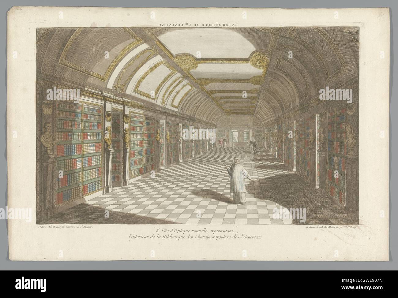 View of the library of the Sainte -Geneviève abbey in Paris, Jacques ...