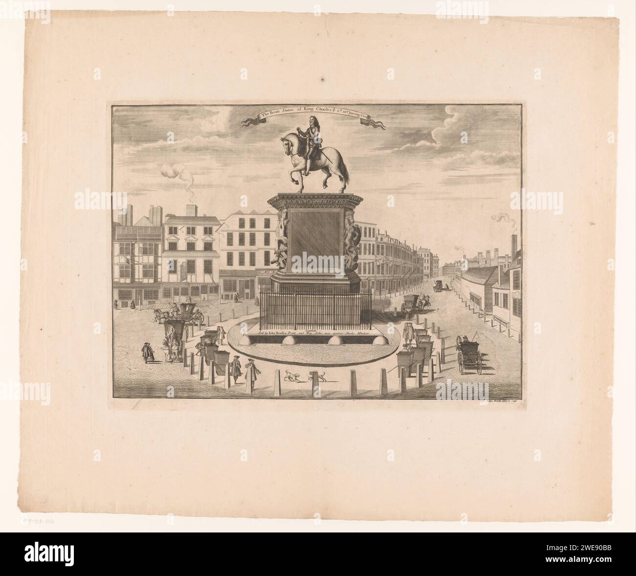 View of the monument with the image of Charles I, King of England on ...
