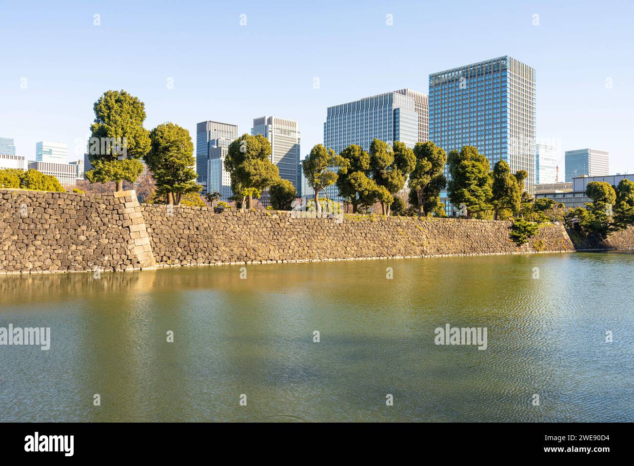 Tokyo, Japan. January 2024. the water-surrounded walls of the Front ...