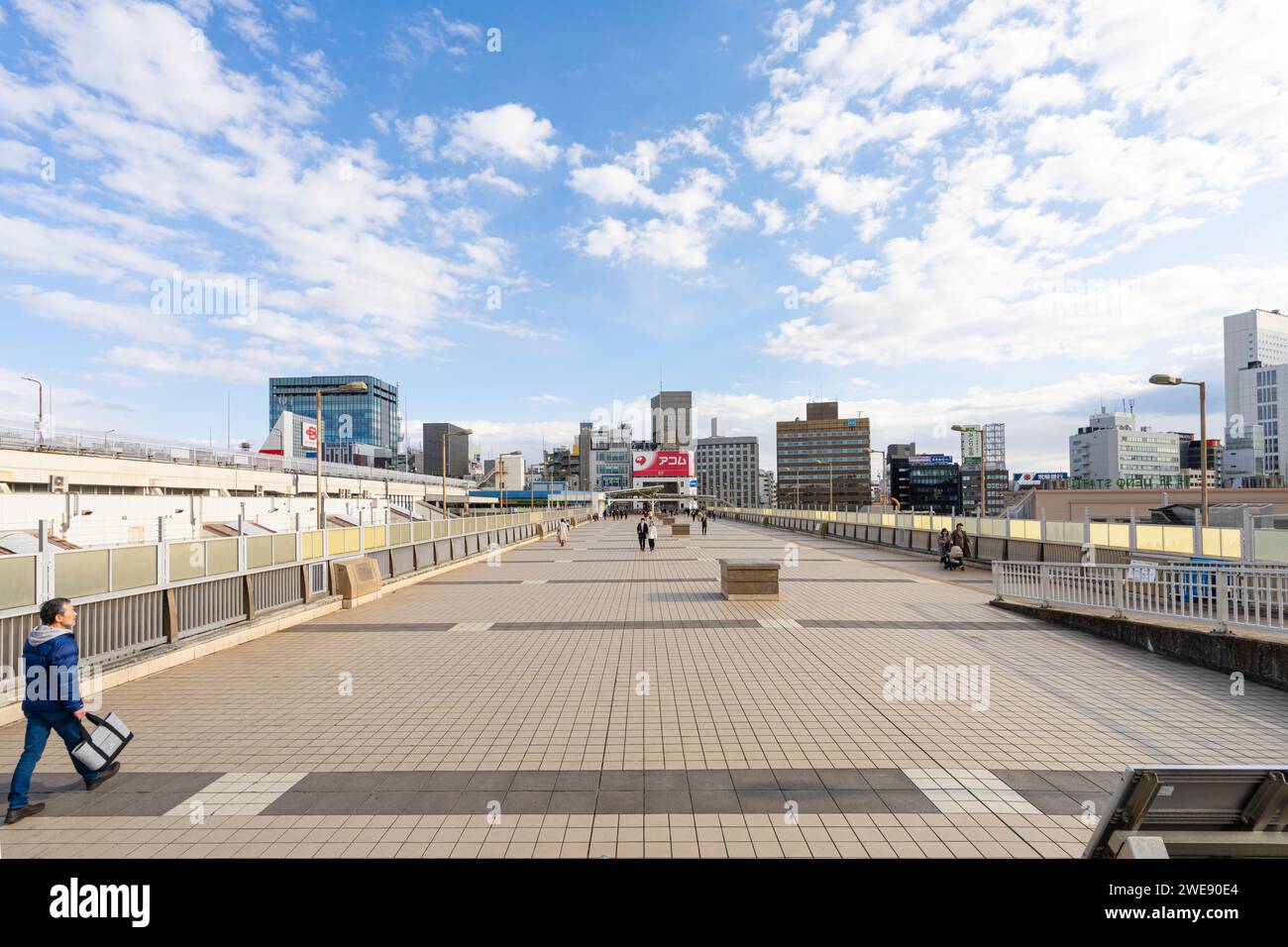 Tokyo, Japan. January 2024. the elevated pedestrian walkway at the Ueno ...