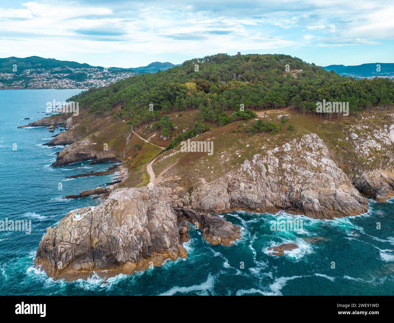 Aerial photography, waves beating in the sea of Galicia, rough ocean ...