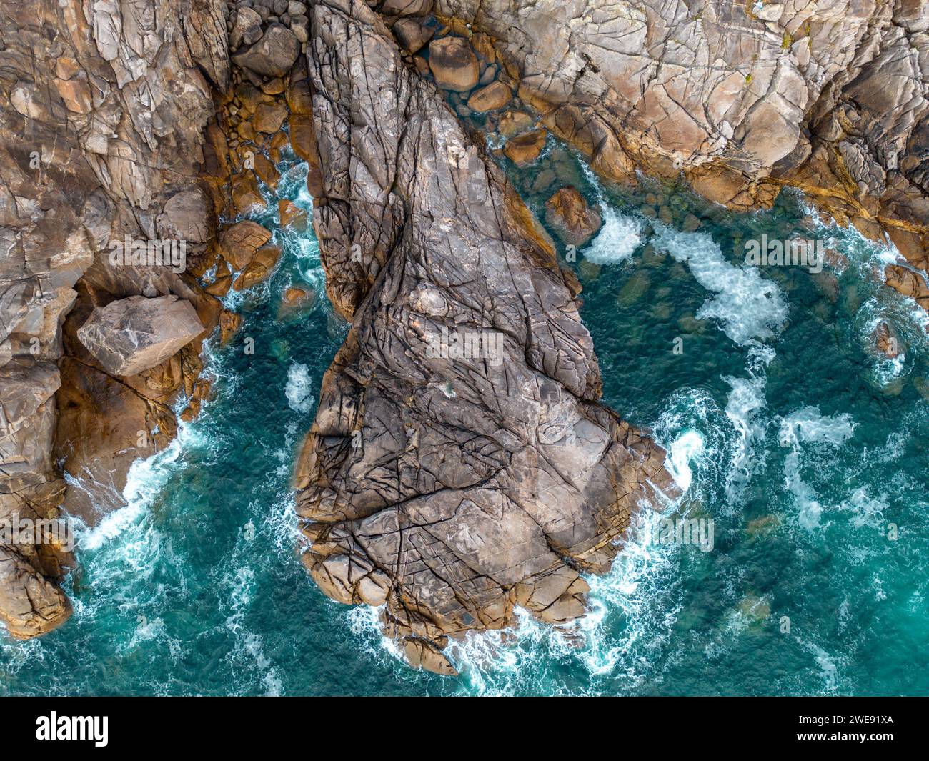 Aerial photography, waves beating in the sea of Galicia, rough ocean ...