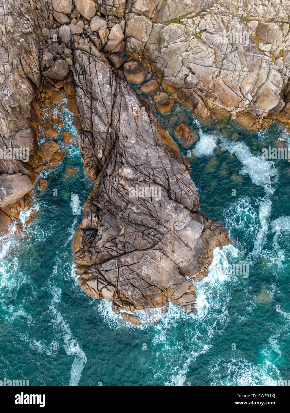 Aerial photography, waves beating in the sea of Galicia, rough ocean ...