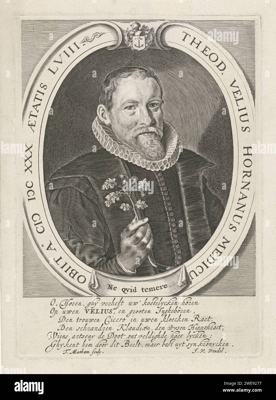 Portret Van Theodore Velius, Theodor Matham, 1630 - 1676 print Portrait ...
