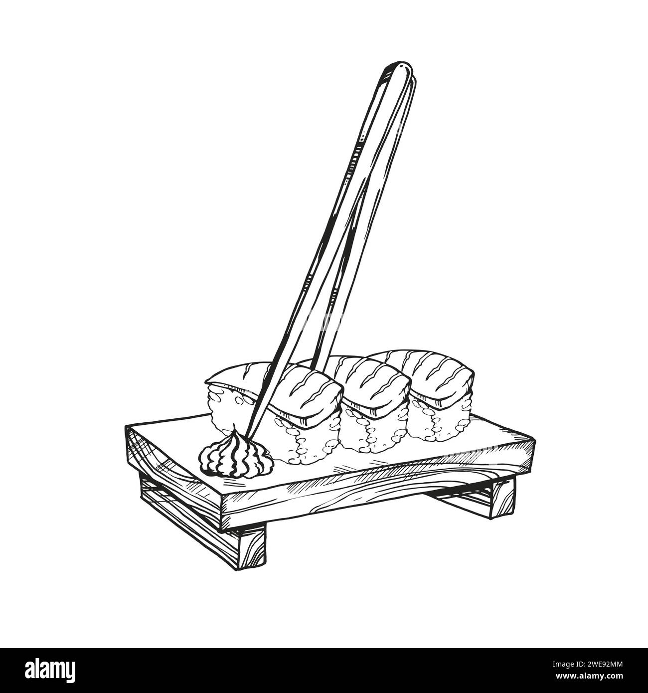 vector illustration of Japanese food theme with sushi, sashimi, wasabi ...