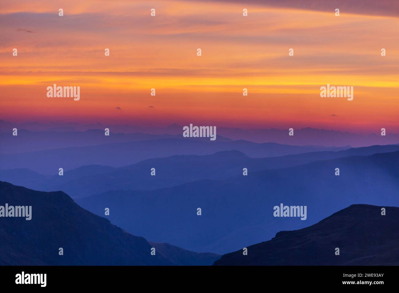 mountain silhouette at sunrise in Colombia, South America Stock Photo ...