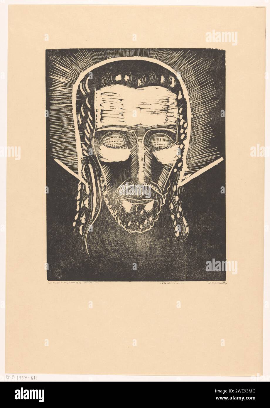 Head of Christ with Aureool, Lodewijk Schelfhout, 1924 print paper ...