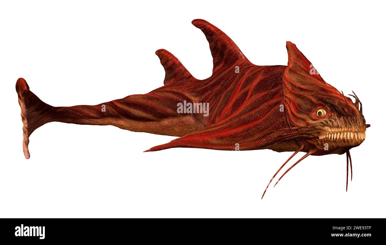3D rendering of a red vicious fish isolated on white background Stock ...