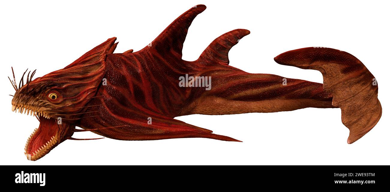 3D rendering of a red vicious fish isolated on white background Stock ...