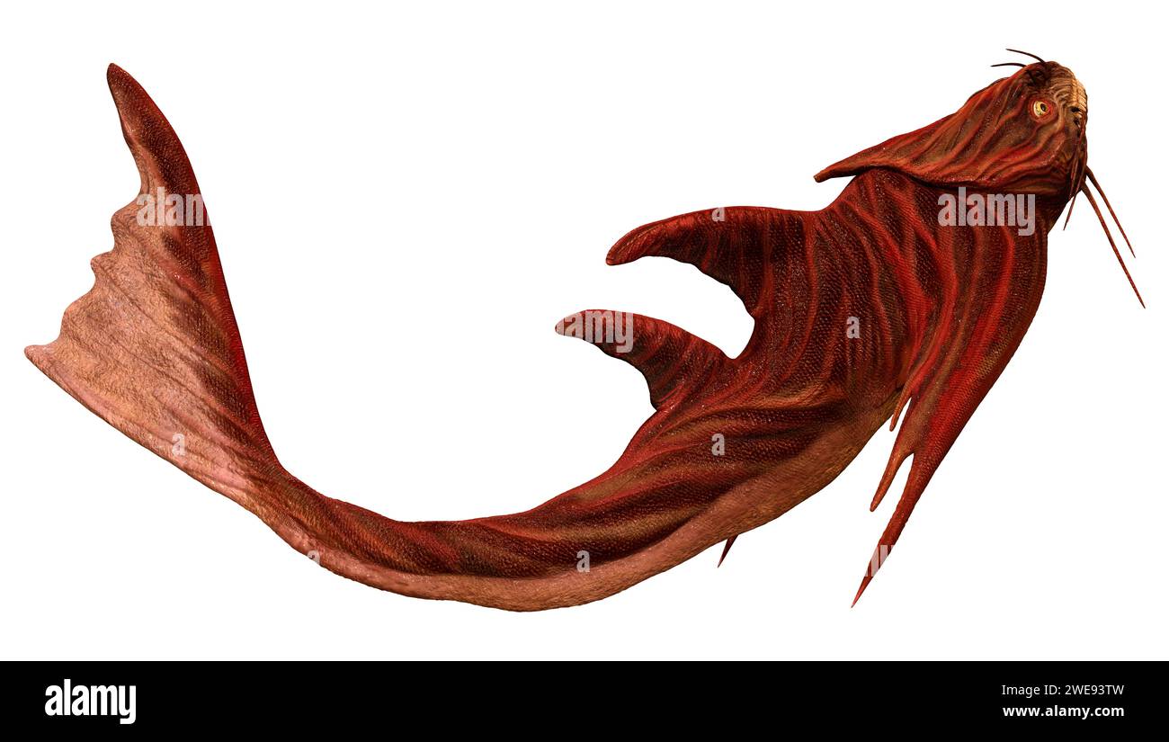 3D rendering of a red vicious fish isolated on white background Stock ...