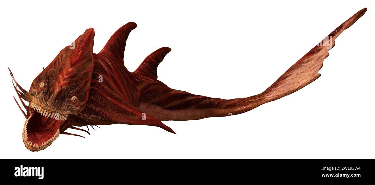 3D rendering of a red vicious fish isolated on white background Stock ...