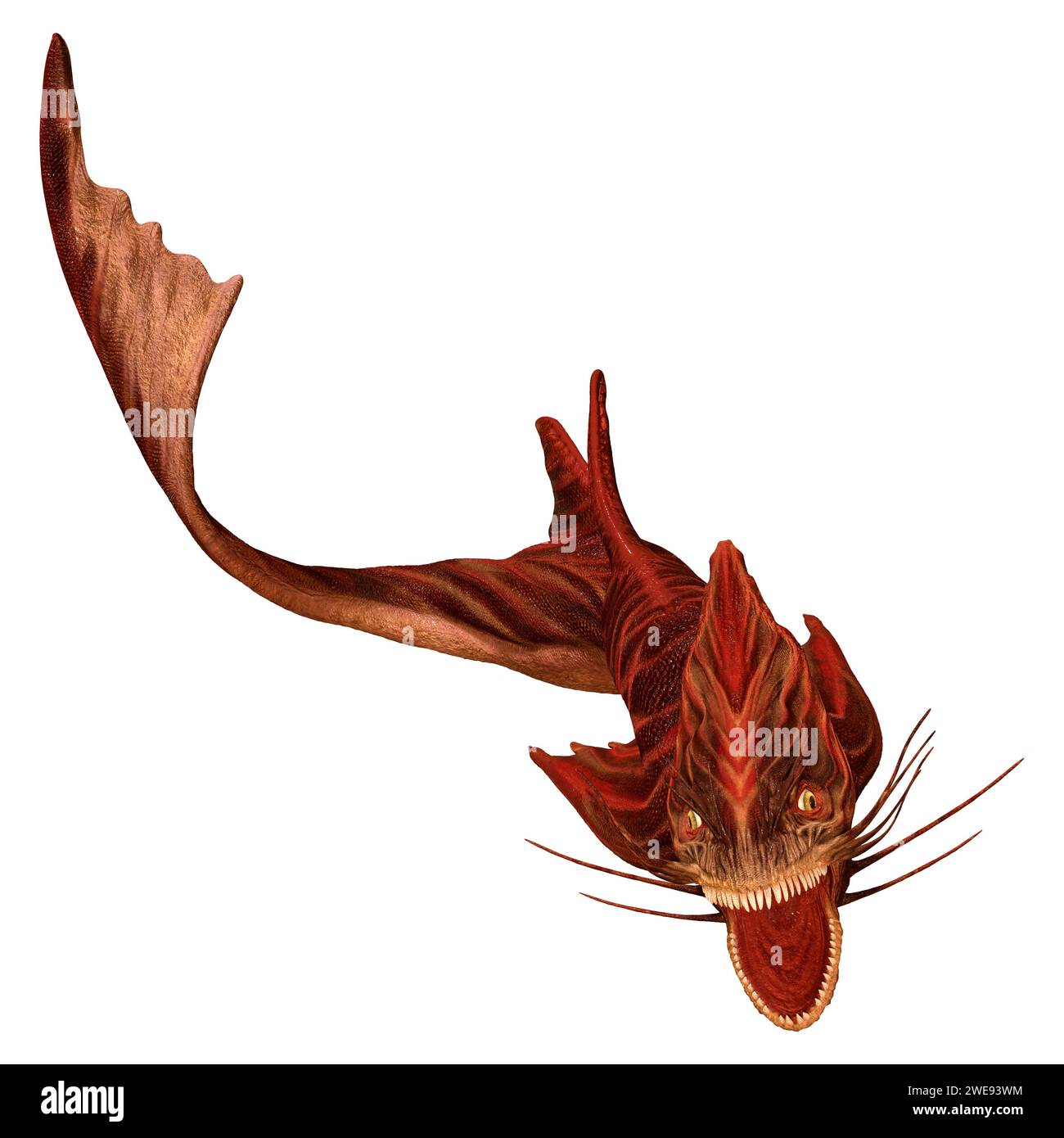 3D rendering of a red vicious fish isolated on white background Stock ...