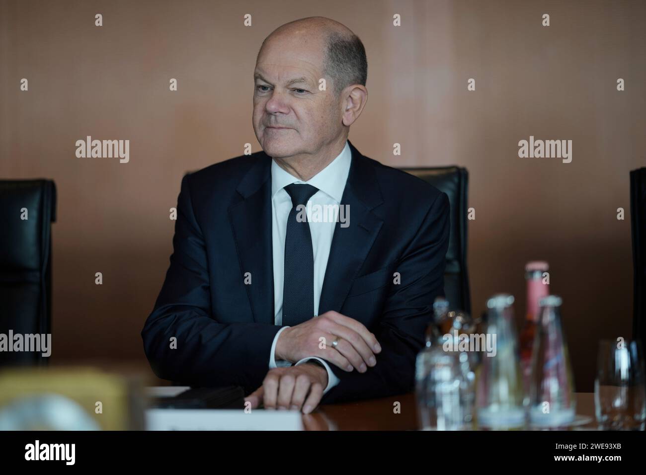 German Chancellor Olaf Scholz arrives for the cabinet meeting of the ...