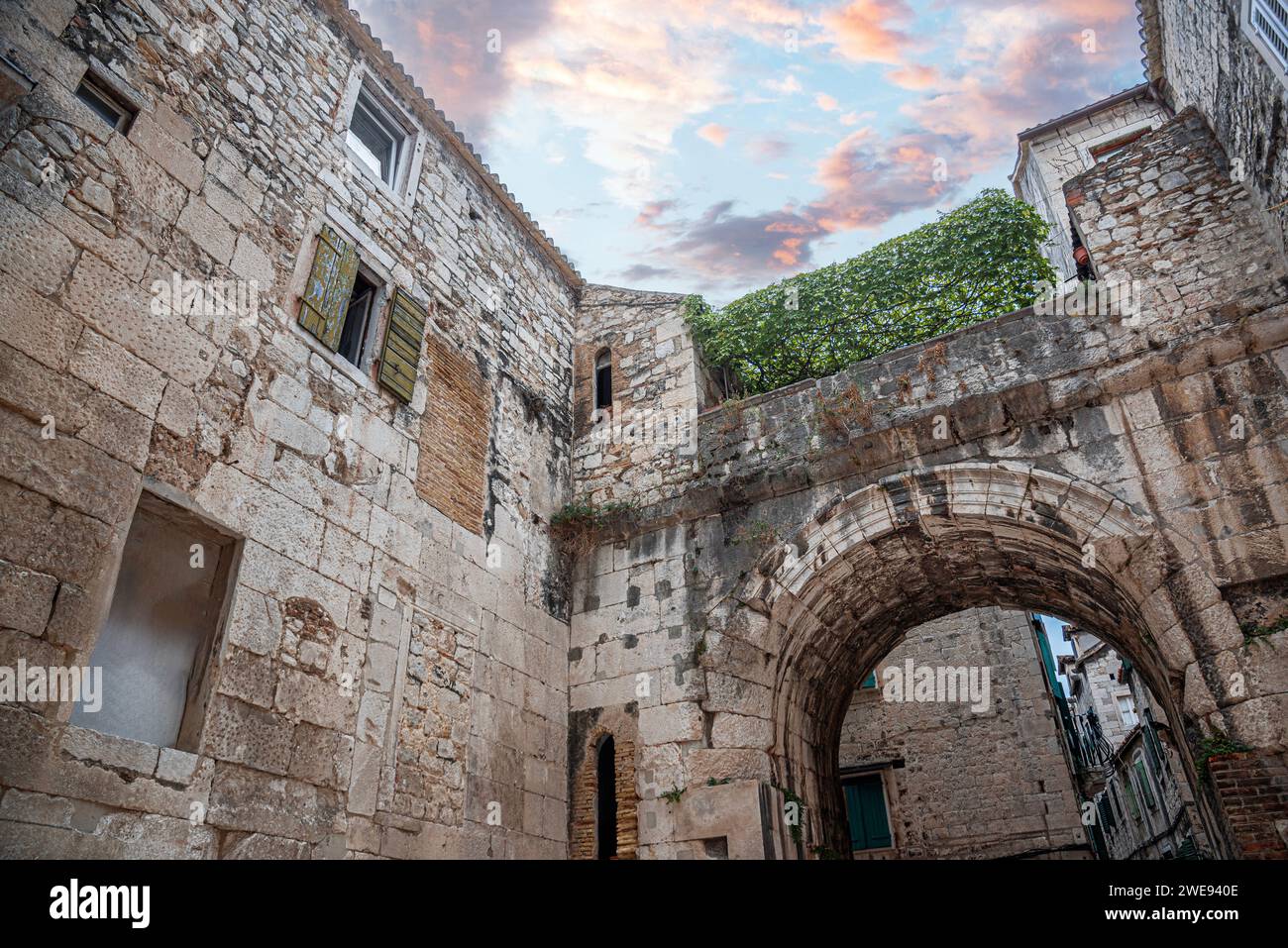 Ancient stone buildings on the streets of Split. Croatia Stock Photo ...
