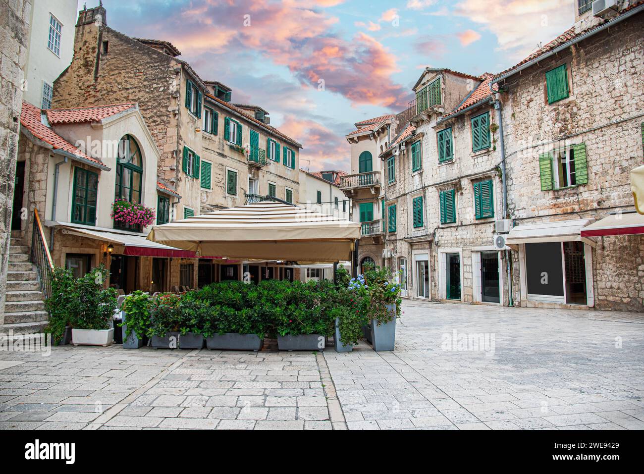 Ancient stone buildings on the streets of Split. Croatia Stock Photo ...