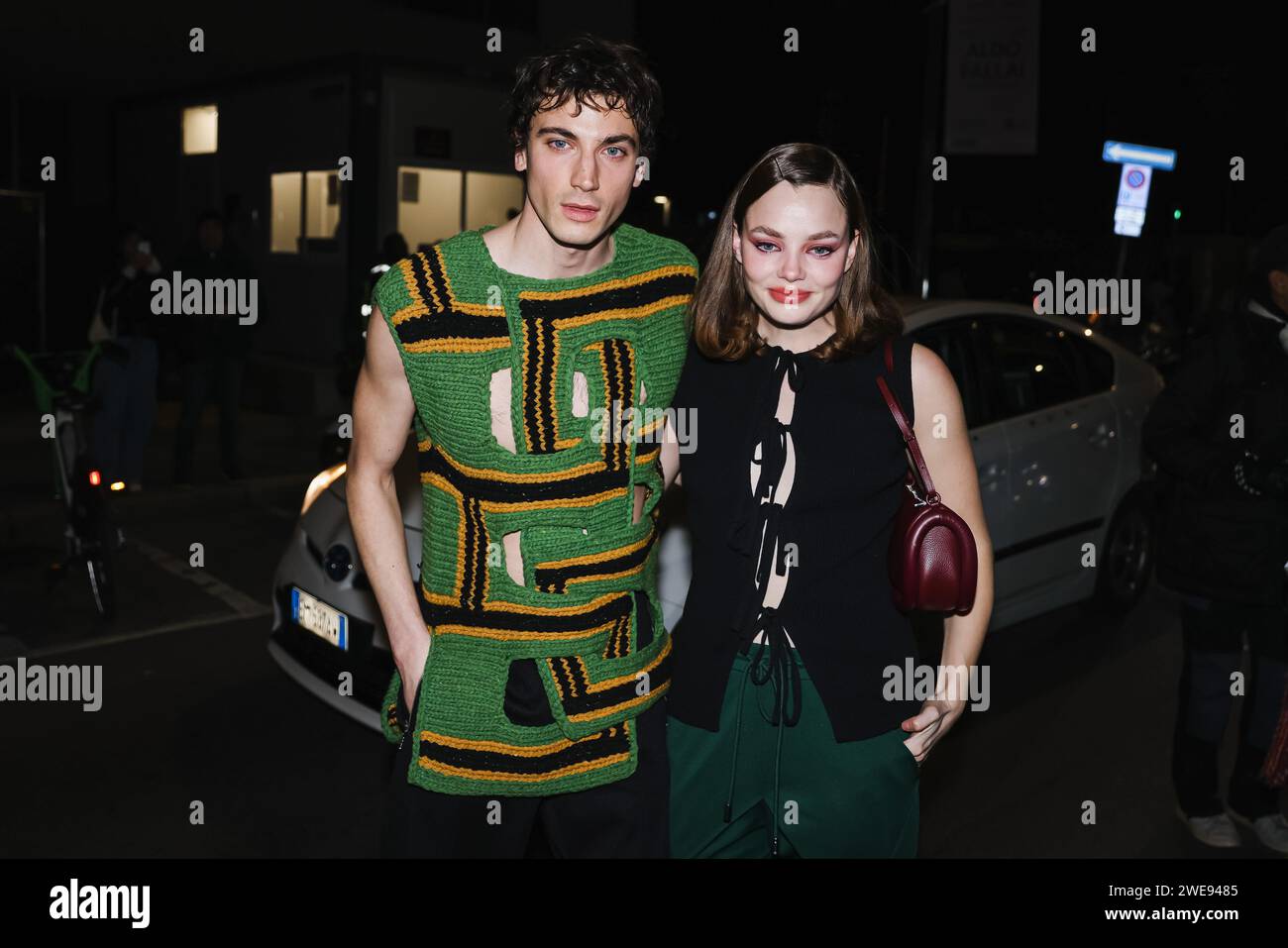 Milan, Italy. 14th Jan, 2024. Kristine Froseth and Guy Remmers are ...