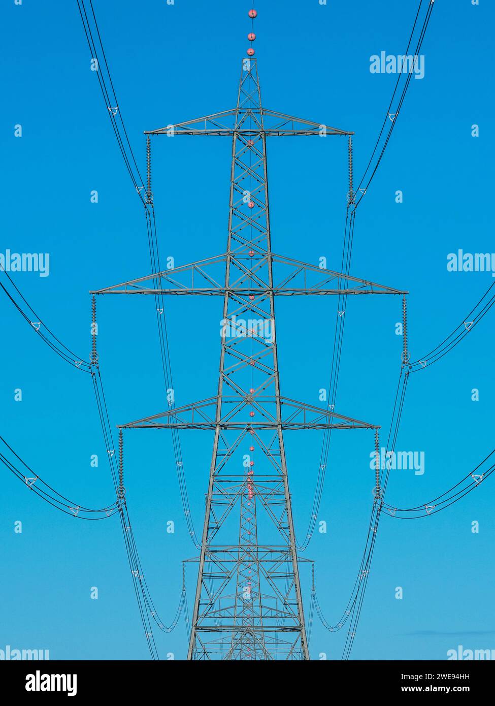 Aerial marker balls on overhead electricity lines, Welney, Norfolk ...