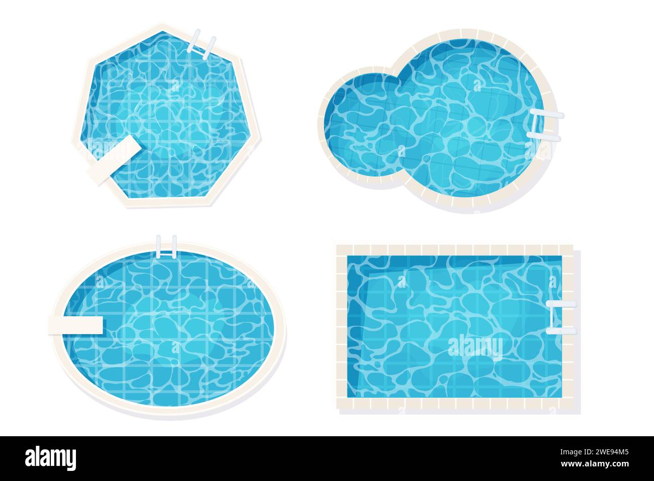 Set Swimming pool top view in cartoon style isolated on white ...