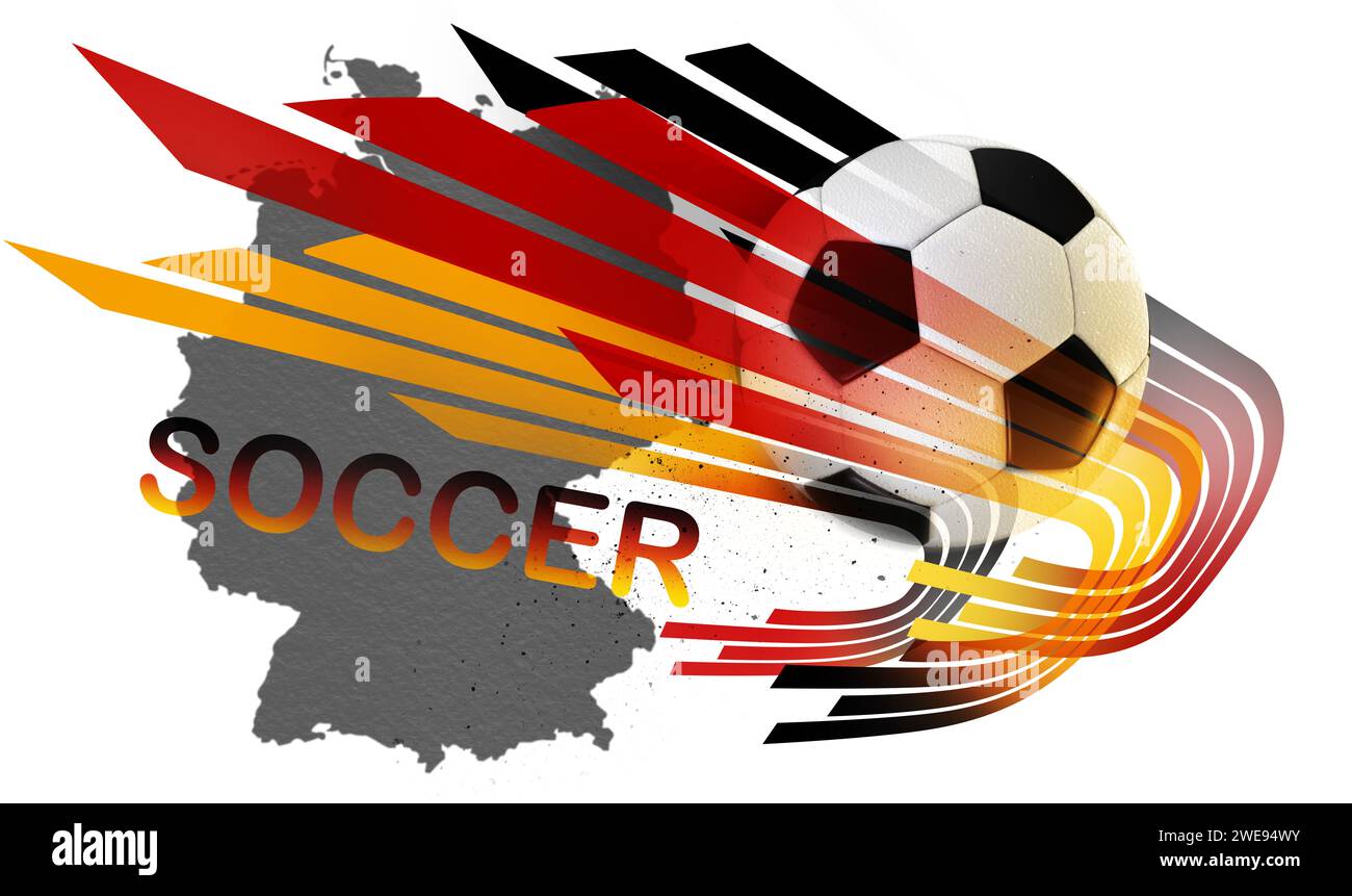 Stylish, promotional poster with ball, German flag elements and soccer ...