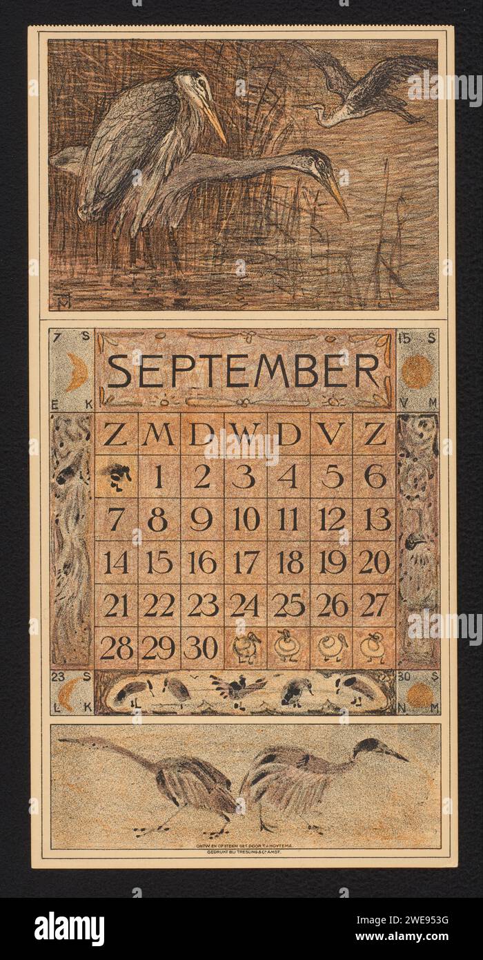 Calendar magazine for September 1913 with Reigers in Het Riet, Theo Van ...